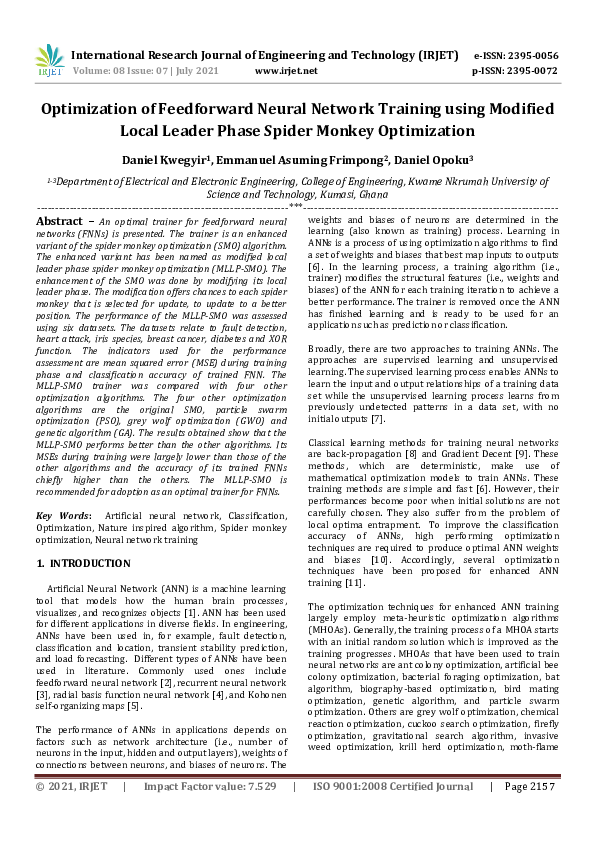 (PDF) IRJET- Optimization of Feedforward Neural Network Training using Modified Local Leader ...