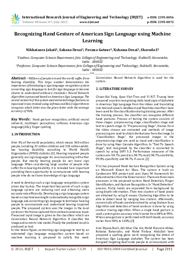 (PDF) IRJET- Recognizing Hand Gesture of American Sign Language using ...