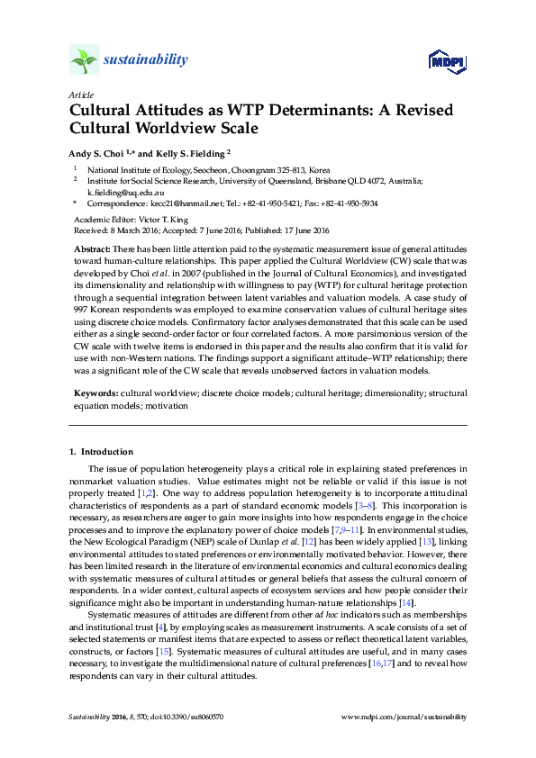 (PDF) Cultural Attitudes as WTP Determinants: A Revised Cultural ...