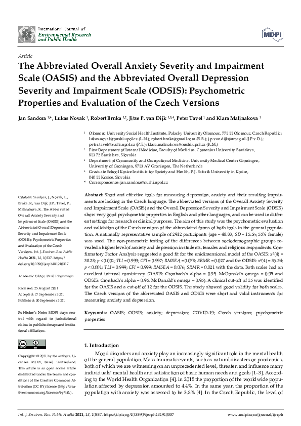 (PDF) The Abbreviated Overall Anxiety Severity and Impairment Scale ...