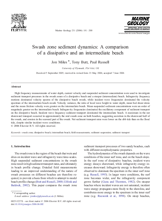 (PDF) Swash zone sediment dynamics: A comparison of a dissipative and ...