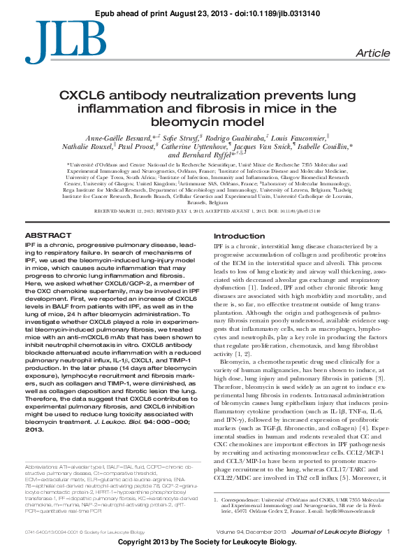 (PDF) CXCL6 antibody neutralization prevents lung inflammation and ...