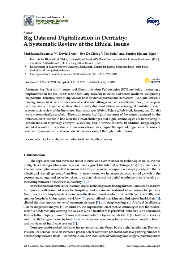 (PDF) Big Data and Digitalization in Dentistry: A Systematic Review of ...