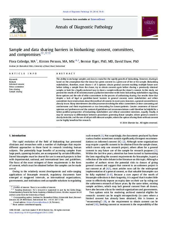 (PDF) Sample and data sharing barriers in biobanking: consent ...