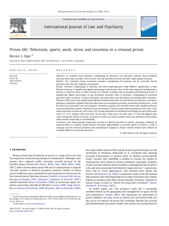 (PDF) Prison life: Television, sports, work, stress and insomnia in a ...