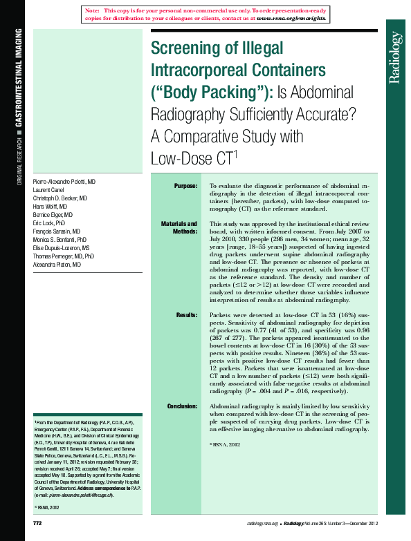 (PDF) Screening of Illegal Intracorporeal Containers (“Body Packing ...