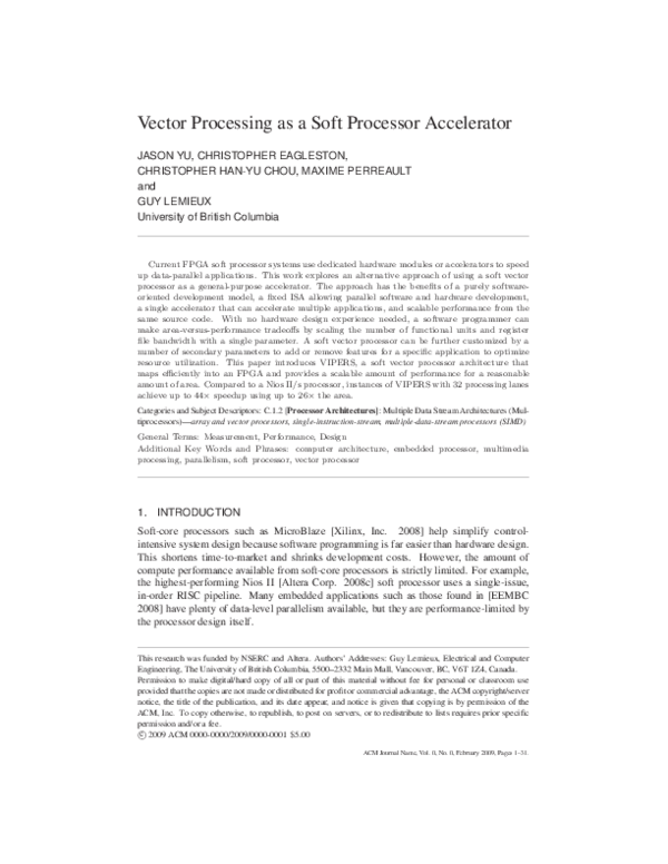 (PDF) Vector Processing as a Soft Processor Accelerator | jason yu ...