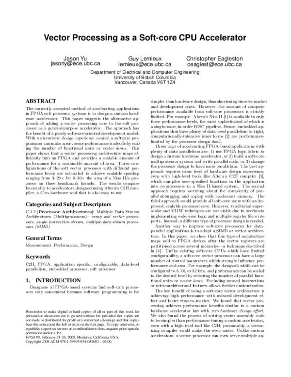 (PDF) Vector processing as a soft-core CPU accelerator