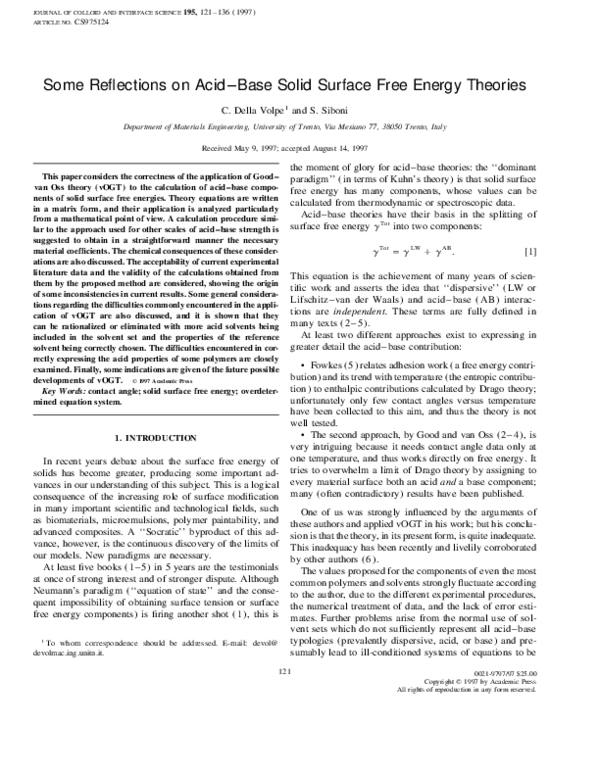 (PDF) Some Reflections on Acid–Base Solid Surface Free Energy Theories