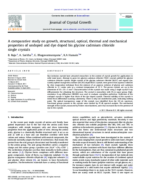 (PDF) Properties of Dye-Doped Cadmium Chloride Crystals