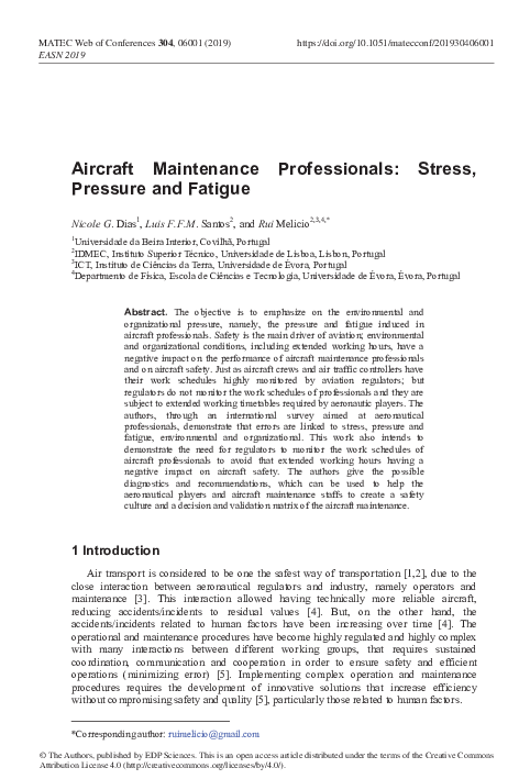(PDF) Aircraft Maintenance Professionals: Stress, Pressure and Fatigue