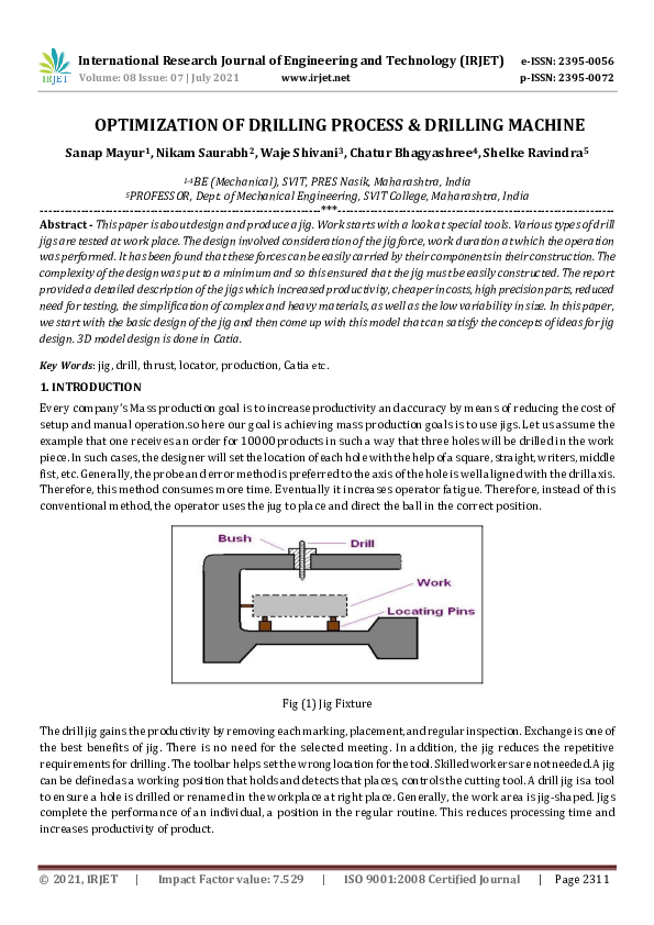 (PDF) OPTIMIZATION OF DRILLING PROCESS & DRILLING MACHINE