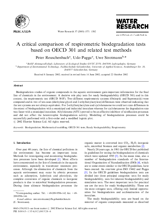 (PDF) A critical comparison of respirometric biodegradation tests based ...