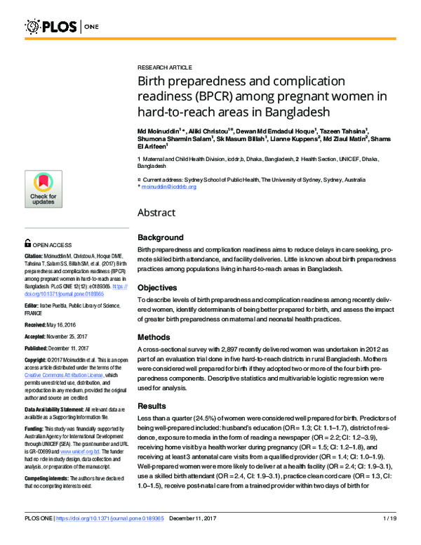 (PDF) Birth preparedness and complication readiness (BPCR) among ...