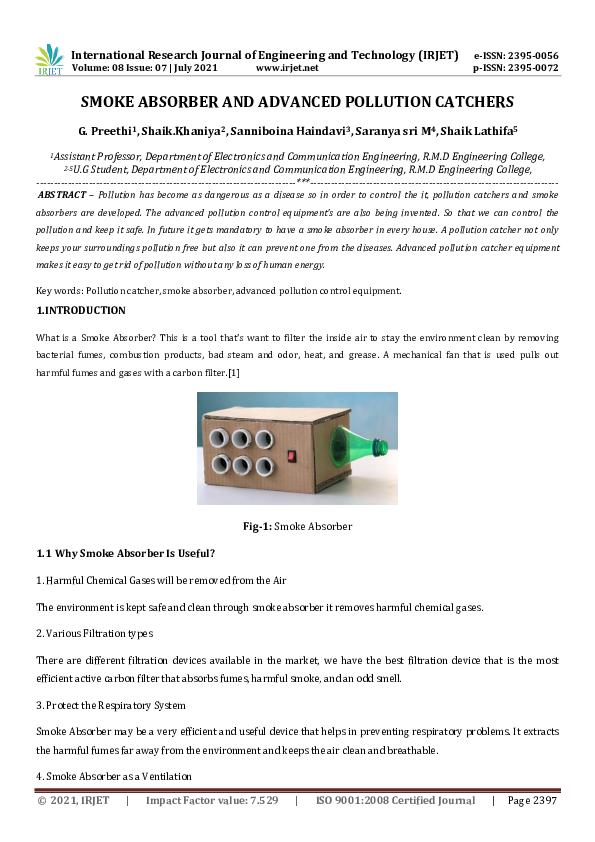 (PDF) IRJET- SMOKE ABSORBER AND ADVANCED POLLUTION CATCHERS