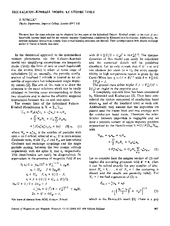 (PDF) The Falicov-Kimball model at atomic limit
