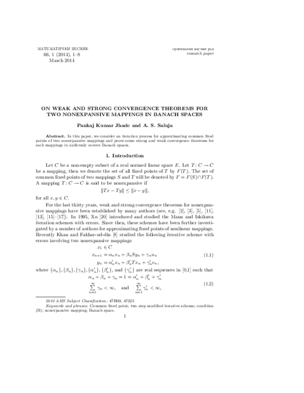 Pdf On Weak And Strong Convergence Theorems For Two Nonexpansive