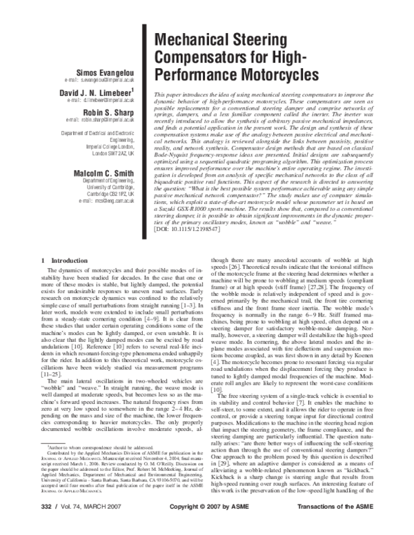 (PDF) Mechanical Steering Compensators for High-Performance Motorcycles