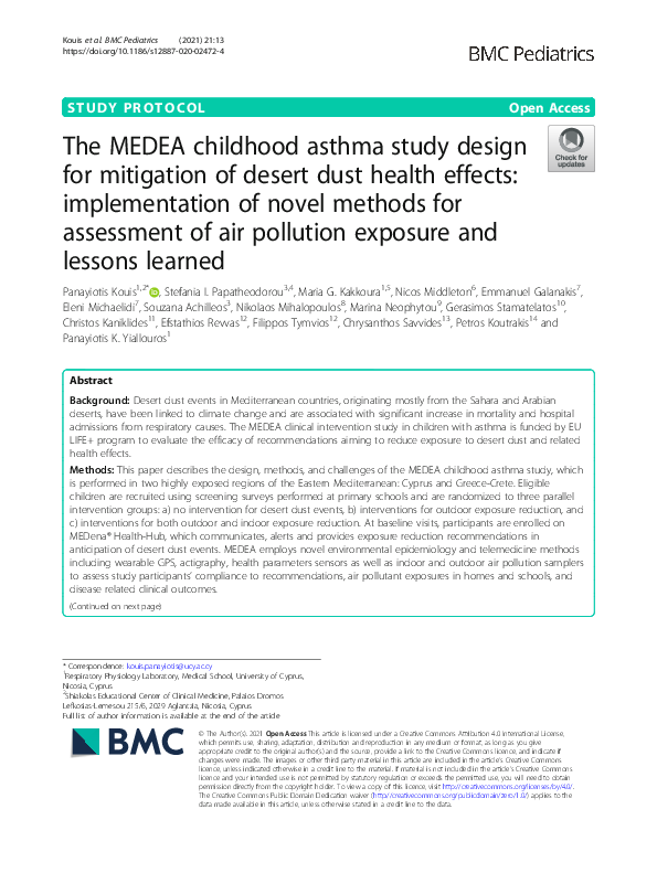 (PDF) The MEDEA childhood asthma study design for mitigation of desert ...