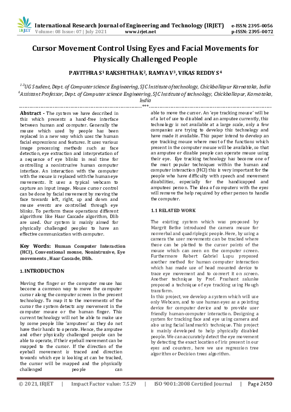 (PDF) IRJET- Cursor Movement Control Using Eyes and Facial Movements ...