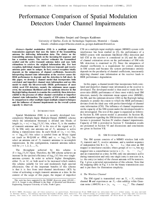 Pdf Performance Comparison Of Spatial Modulation Detectors Under