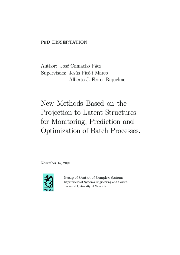 Pdf New Methods Based On The Projection To Latent Structures For Monitoring Prediction And