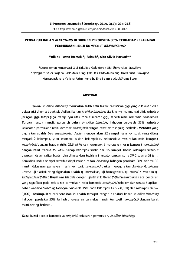 (PDF) Pengaruh Bahan Bleaching Hidrogen Peroksida 35% Terhadap ...