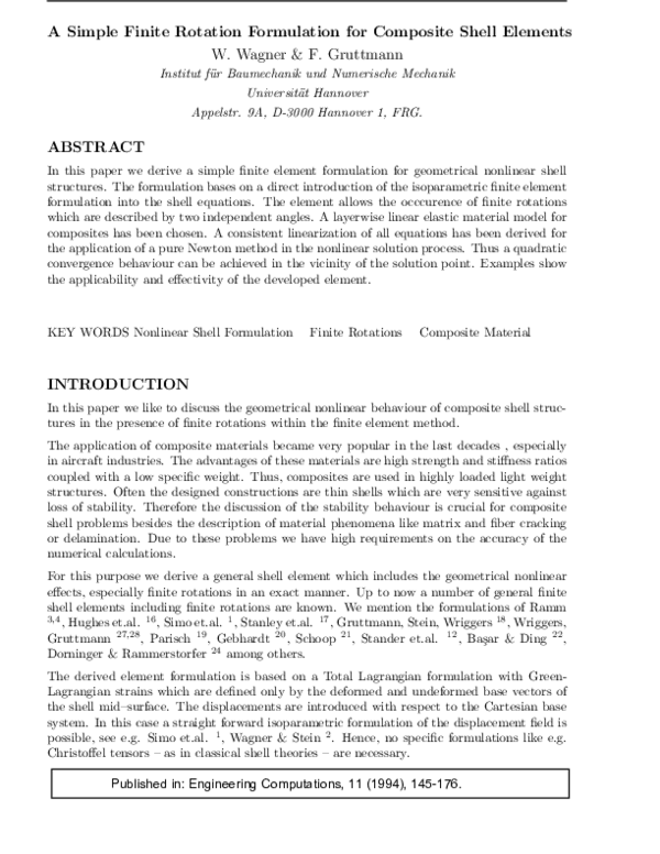 (PDF) A simple finite rotation formulation for composite shell elements