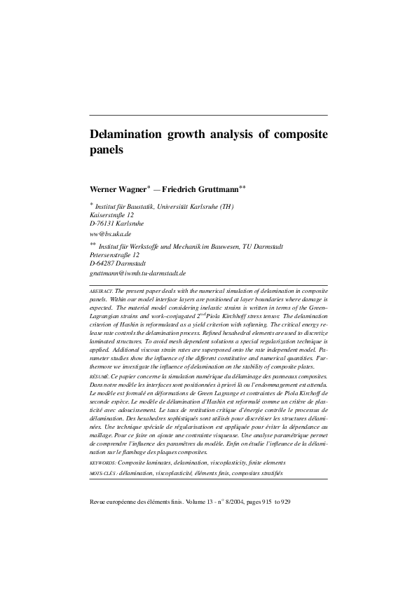 (PDF) Delamination growth analysis of composite panels