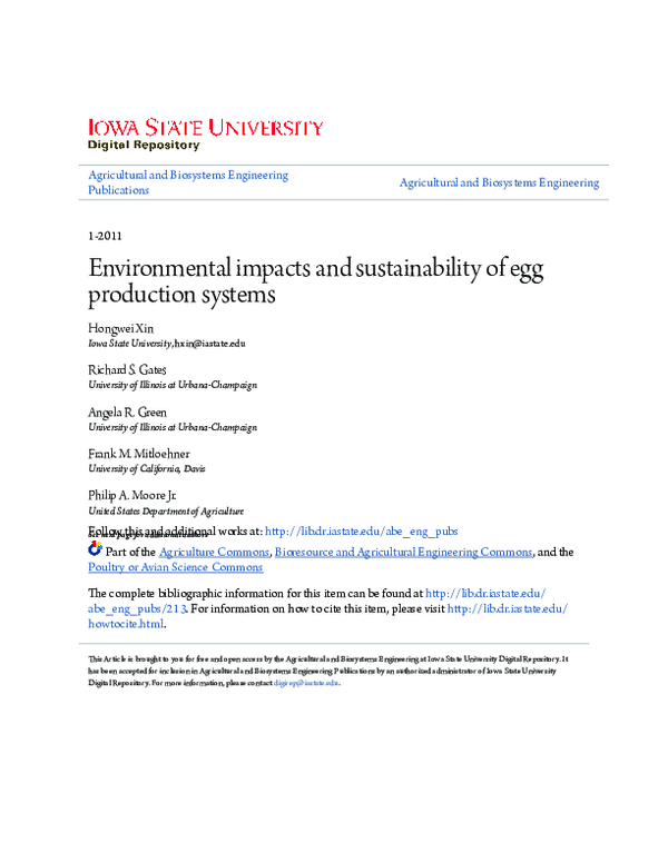 (PDF) Environmental impacts and sustainability of egg production systems