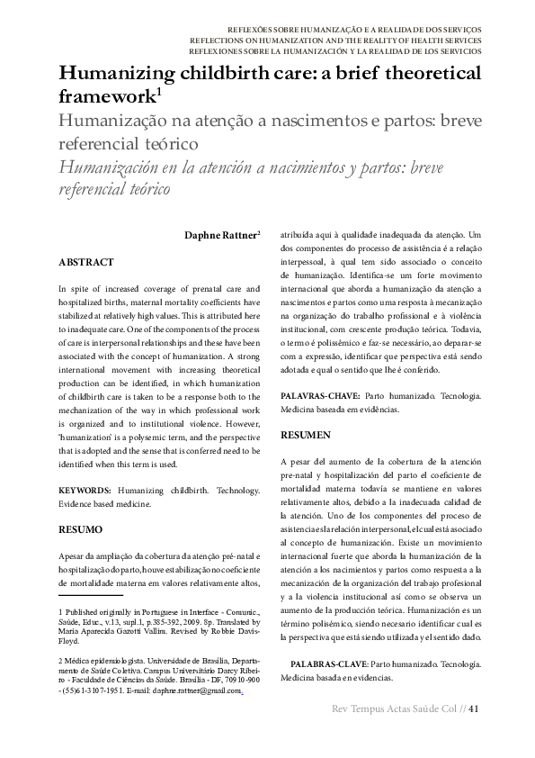 (PDF) Humanizing childbirth care: a brief theoretical framework