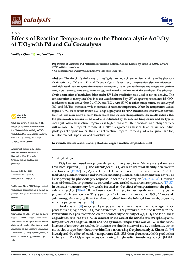 (PDF) Effects of Reaction Temperature on the Photocatalytic Activity of ...