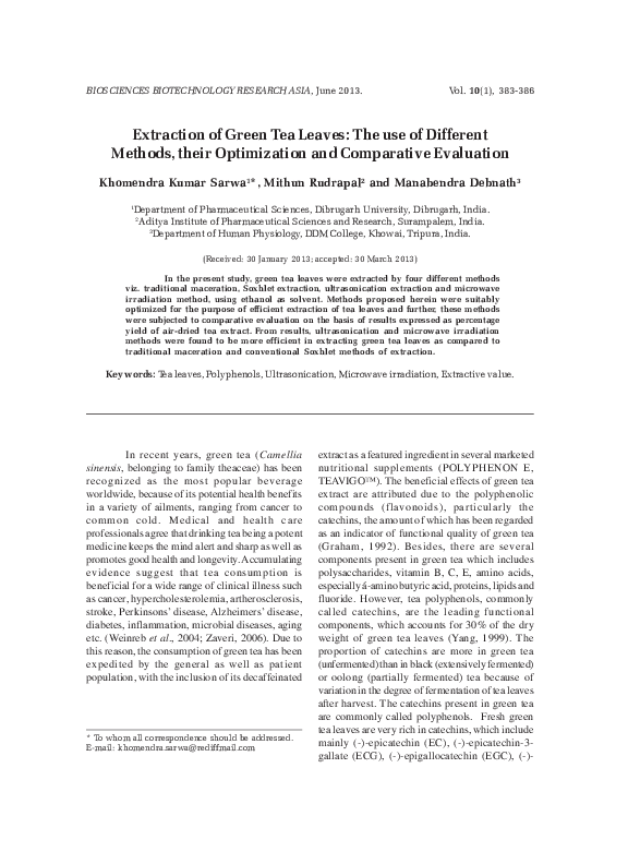 (PDF) Extraction of Green Tea Leaves: The use of Different Methods ...