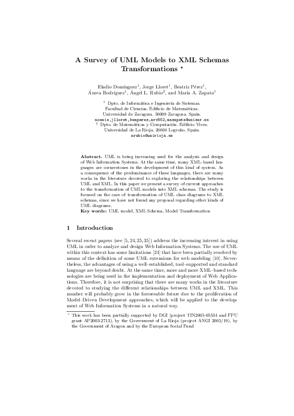 Pdf A Survey Of Uml Models To Xml Schemas Transformations