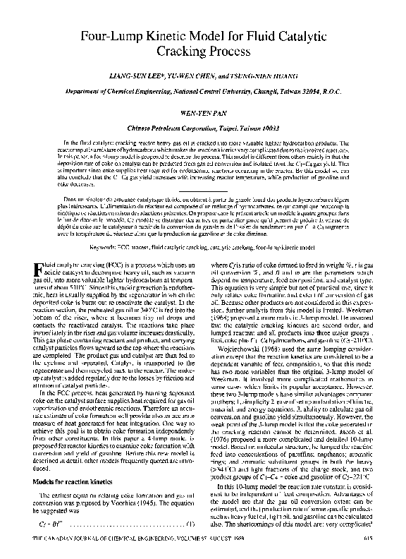 (PDF) Four-lump kinetic model for fluid catalytic cracking process