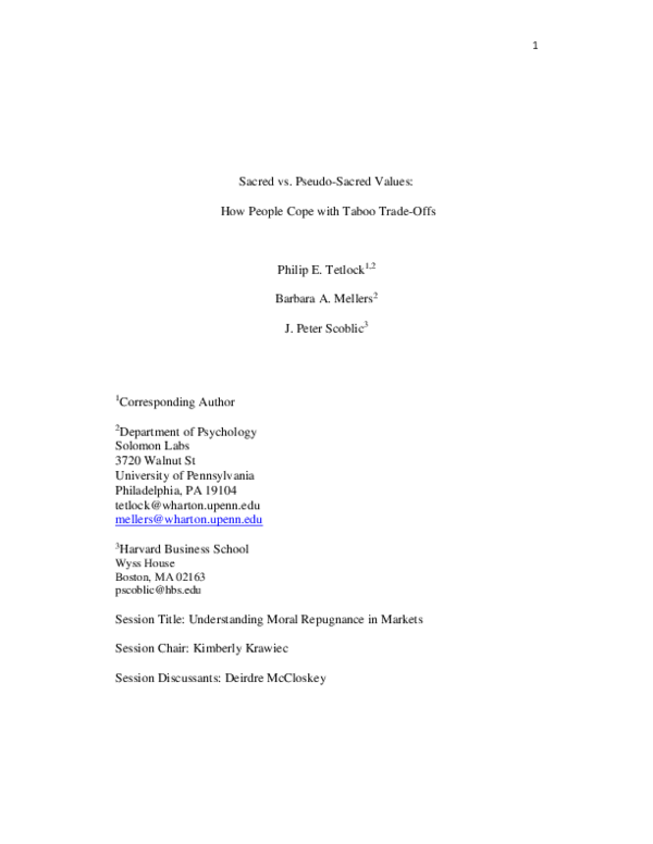 (PDF) Sacred versus Pseudo-Sacred Values: How People Cope with Taboo ...