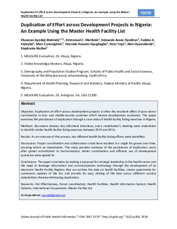 (PDF) Duplication of effort across Development Projects in Nigeria: An ...
