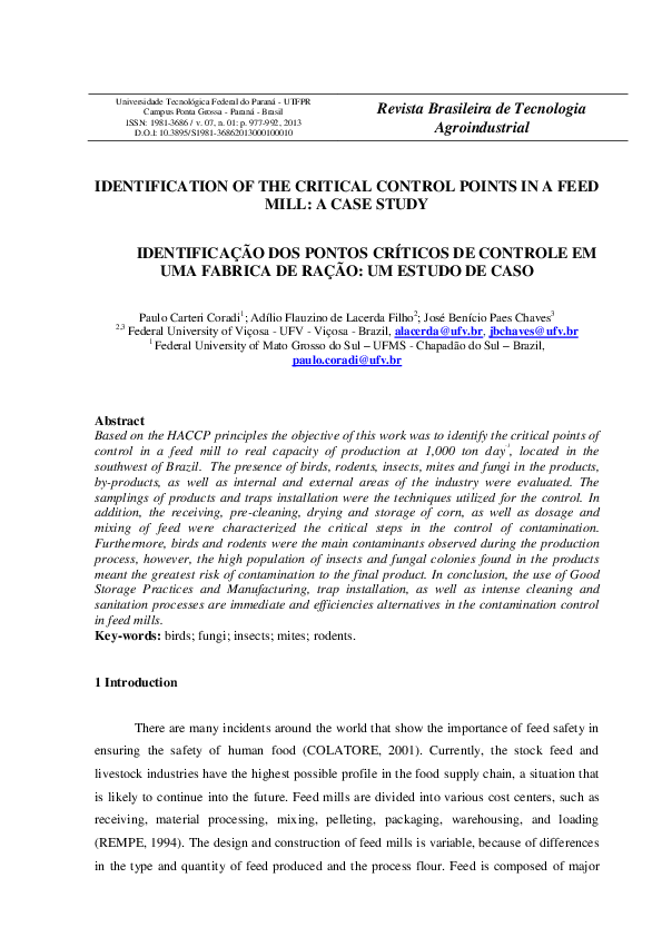 (PDF) Identification of the Critical Control Points in a Feed Mill: A ...