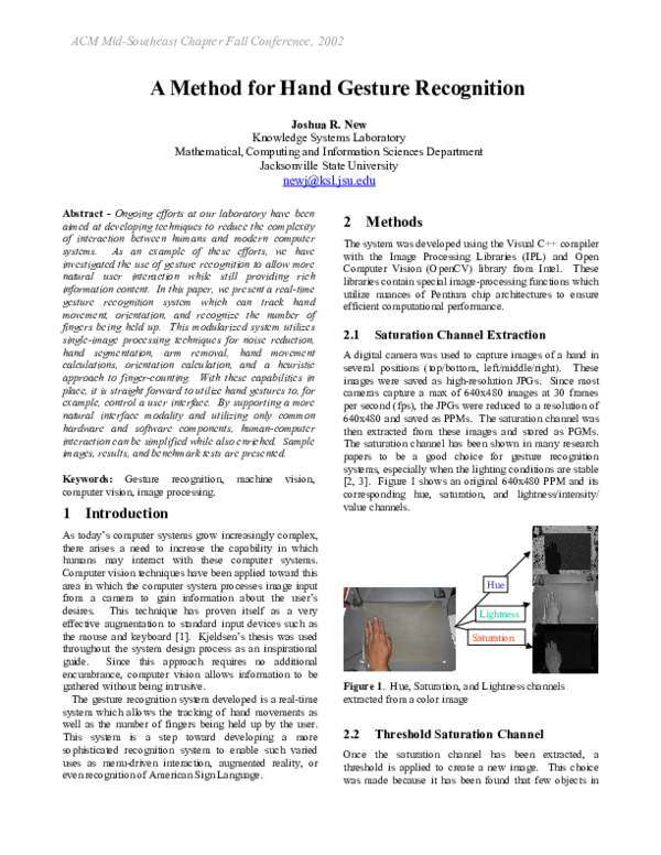 (PDF) A Method for Hand Gesture Recognition