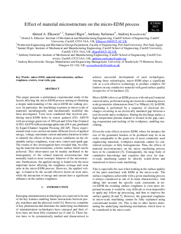 (PDF) Effect of material microstructure on the micro-EDM process