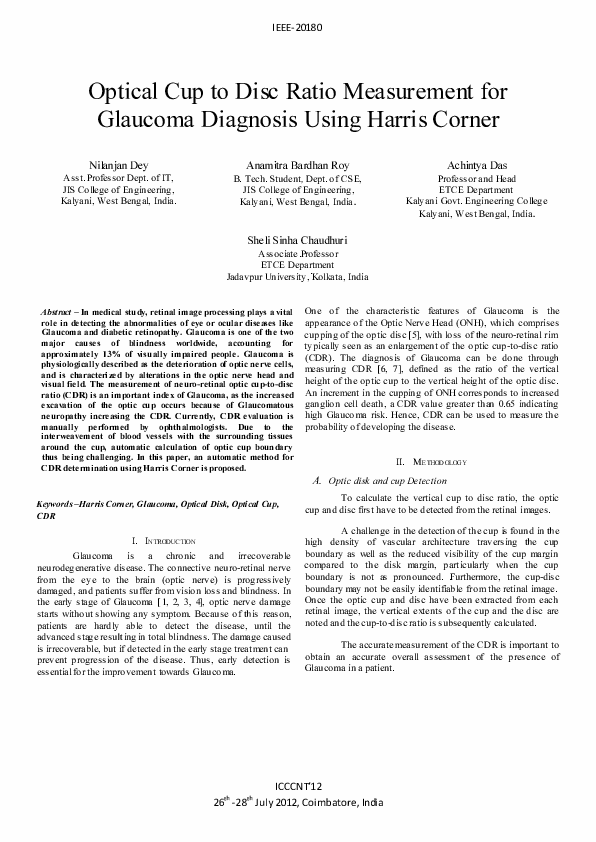 (PDF) Optical cup to disc ratio measurement for glaucoma diagnosis ...