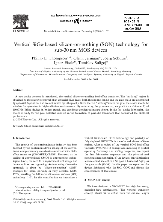 (PDF) Vertical SiGe-based silicon-on-nothing (SON) technology for sub ...
