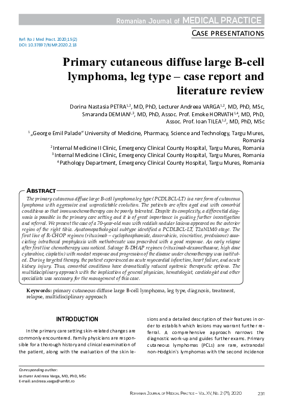 (PDF) Primary cutaneous diffuse large B-cell lymphoma, leg type – case report and literature review