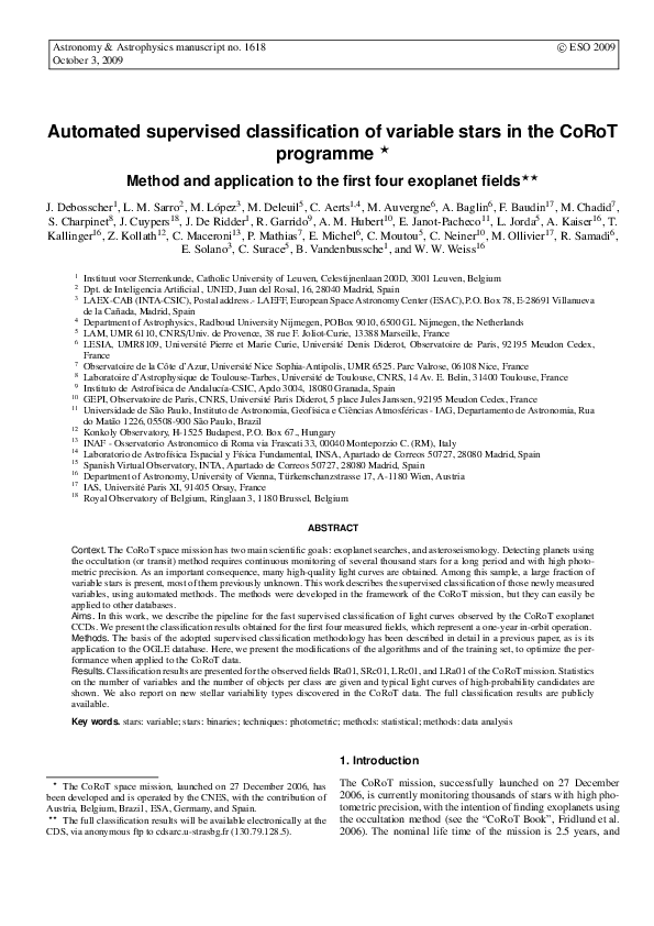 Pdf Automated Supervised Classification Of Variable Stars