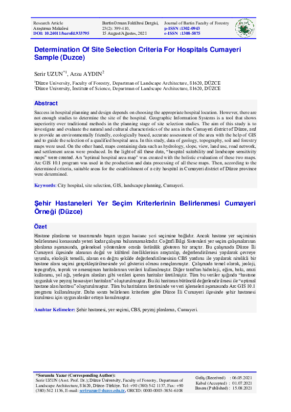 (PDF) Determination Of Site Selection Criteria For Hospitals Cumayeri ...