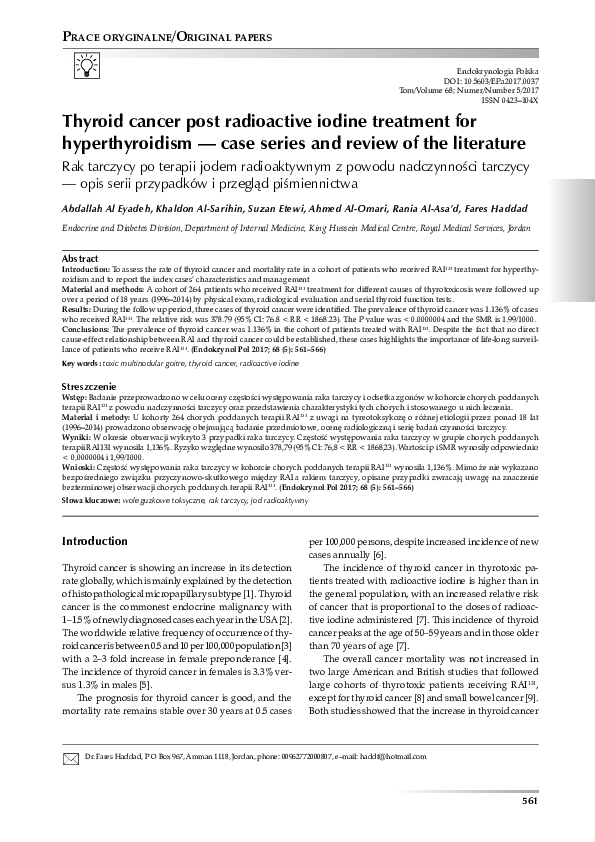 (PDF) Thyroid cancer post radioactive iodine treatment for ...