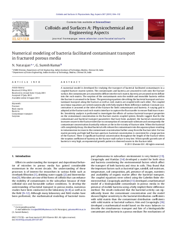 (PDF) Numerical modeling of bacteria facilitated contaminant transport ...
