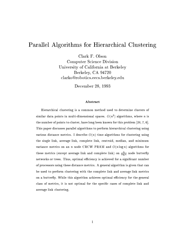 (PDF) Parallel algorithms for hierarchical clustering