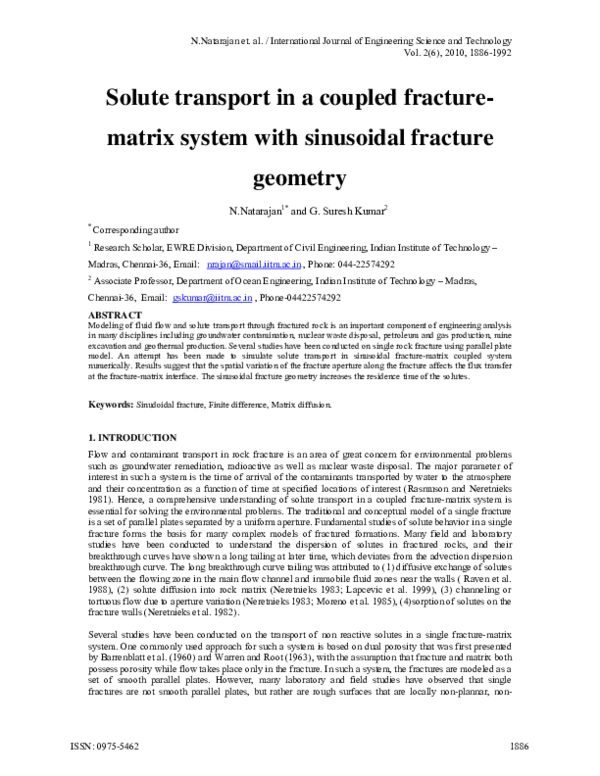 (PDF) Solute transport in a coupled fracture-matrix system with sinusoidal fracture geometry