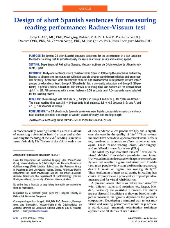 (PDF) Design of short Spanish sentences for measuring reading ...
